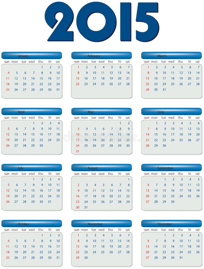 Engelse Kalender Van Het Jaar Van 2015 Vector Illustratie ...