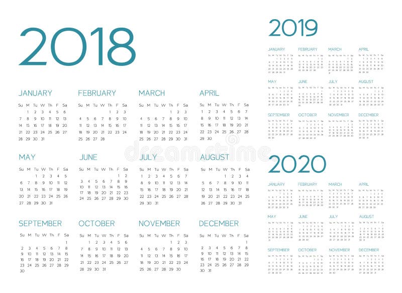 Engelse Kalender 2018-2019-2020 Vector Vector Illustratie ...