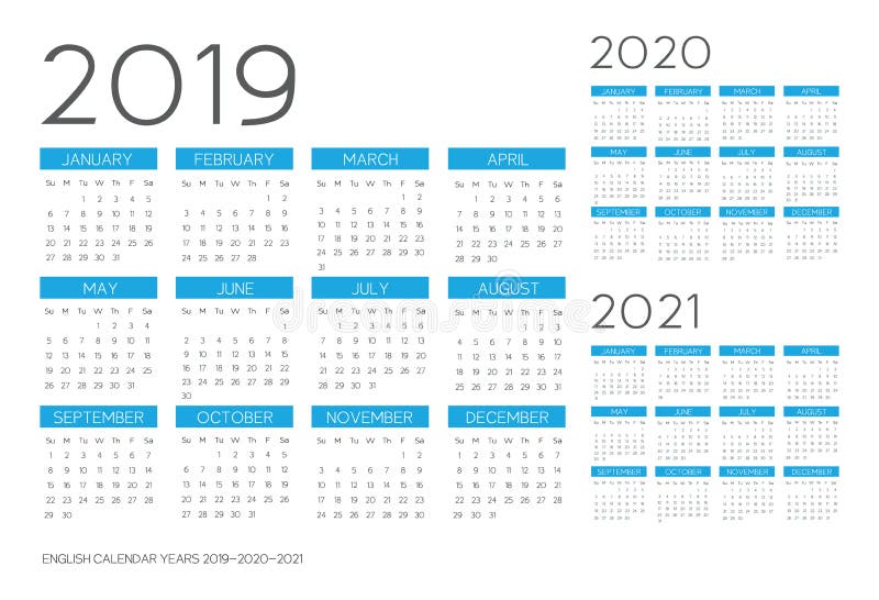 Engels Kalender 2019-2020-2021 Vectormalplaatje Vector Illustratie ...