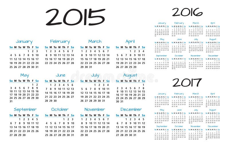 Engelse Kalender 2015-2016-2017 Vector Vector Illustratie ...