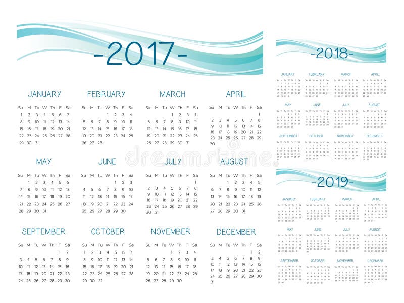 Engelse Kalender 2017-2018-2019 Vector Vector Illustratie ...