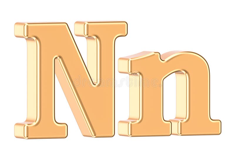 Engelsk Guld- Bokstav N Med Seriffar, Tolkning 3D Stock Illustrationer ...