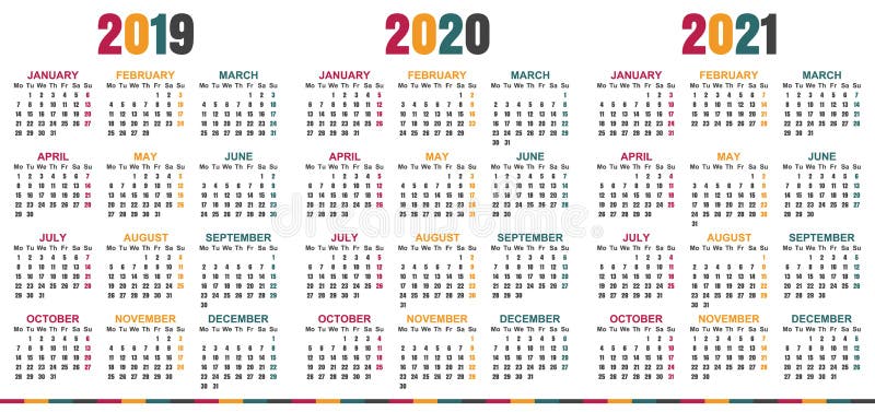 Engelsk kalender 2019-2021 stock illustrationer. Illustration av april ...