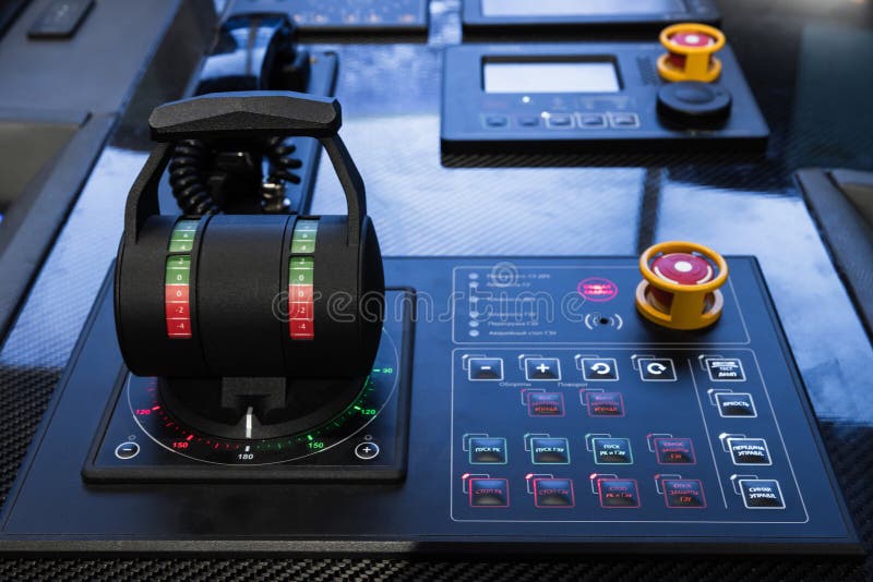Engine Accelerator and Control Panels of Modern Vessel, Close-up Photo ...