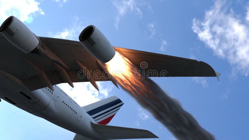 The Engine of the Aircraft Caught Fire and Burns with the Release of ...