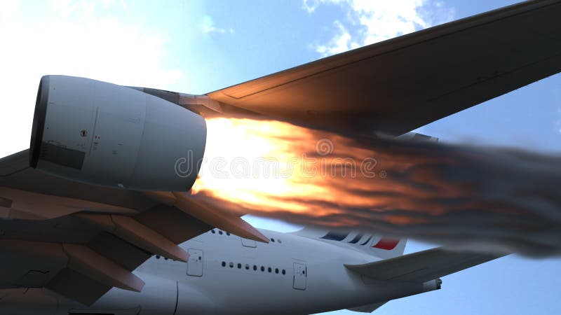 The Engine of the Aircraft Caught Fire and Burns with the Release of ...