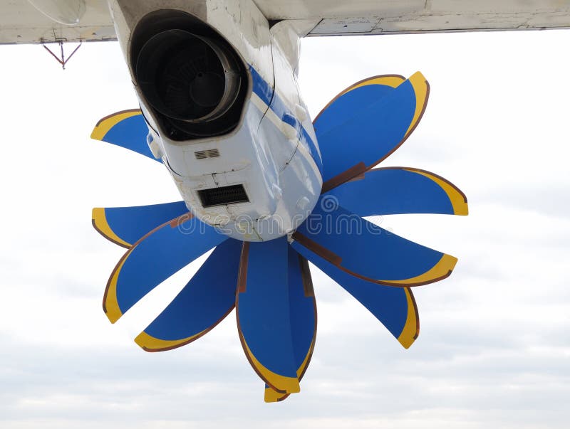 Engine with Airscrew Under Wing of Airplane, Rear View Stock Photo ...