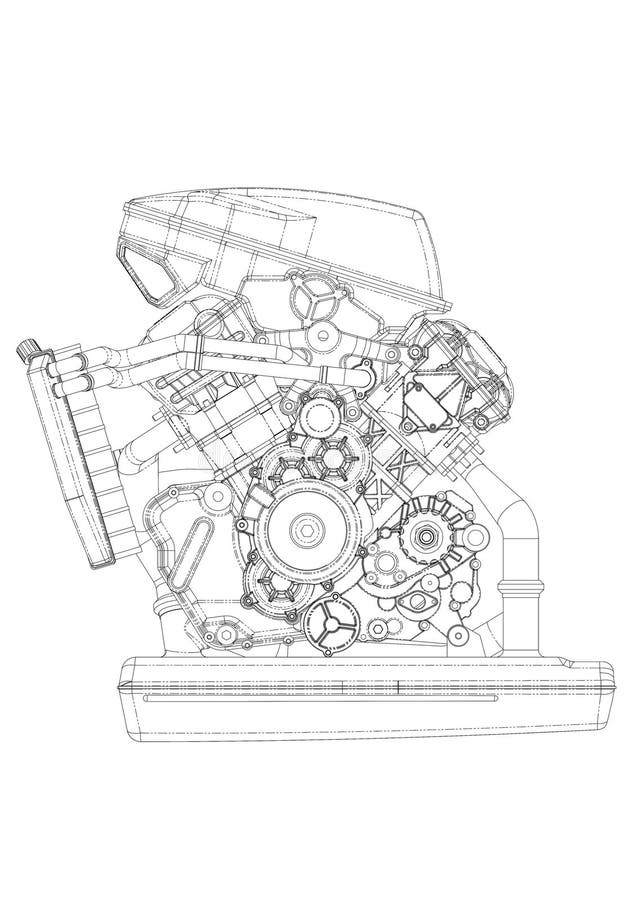 Car Engine Architect Blueprint Stock Illustration - Illustration of ...