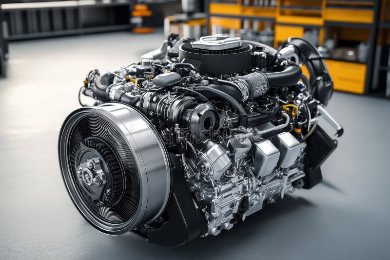 Engine Assembly Displayed in a Workshop during Daylight Showcasing ...
