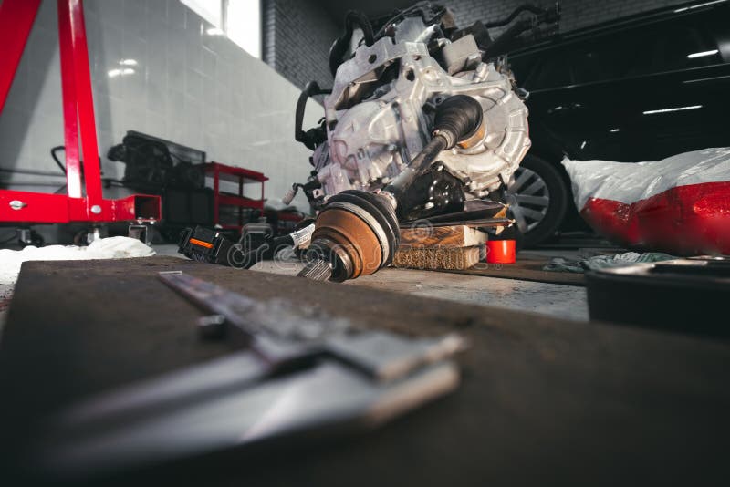 The Engine on Background, Vernier Caliper, Adjustment and Precision ...