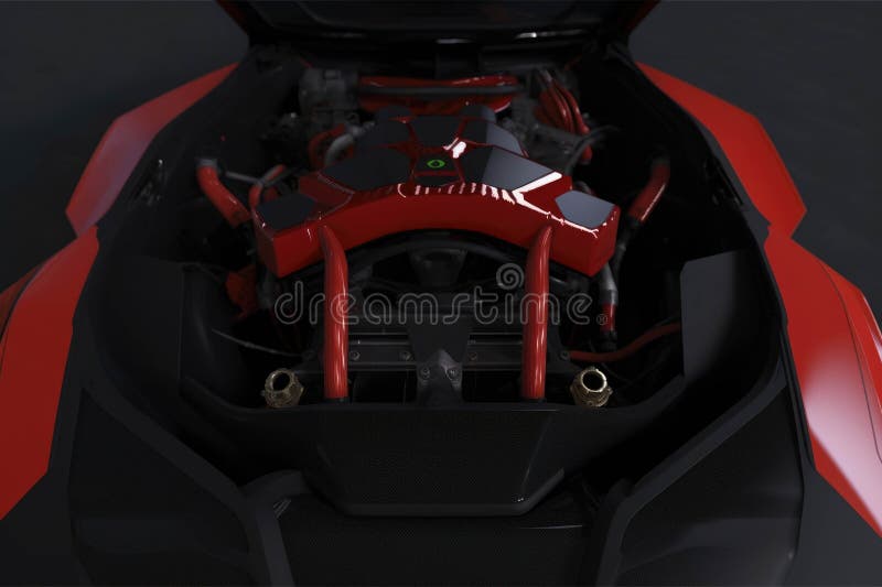 An Engine Bay Detailing a Modified Racing Car with a Highperformance ...