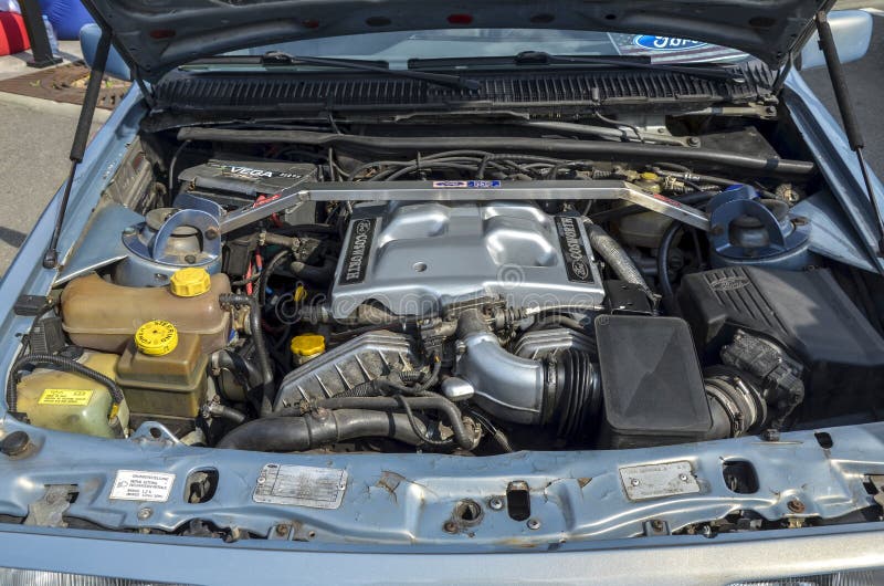 Engine Bay of Light Blue Ford Scorpio Featuring Cosworth 24V Engine ...