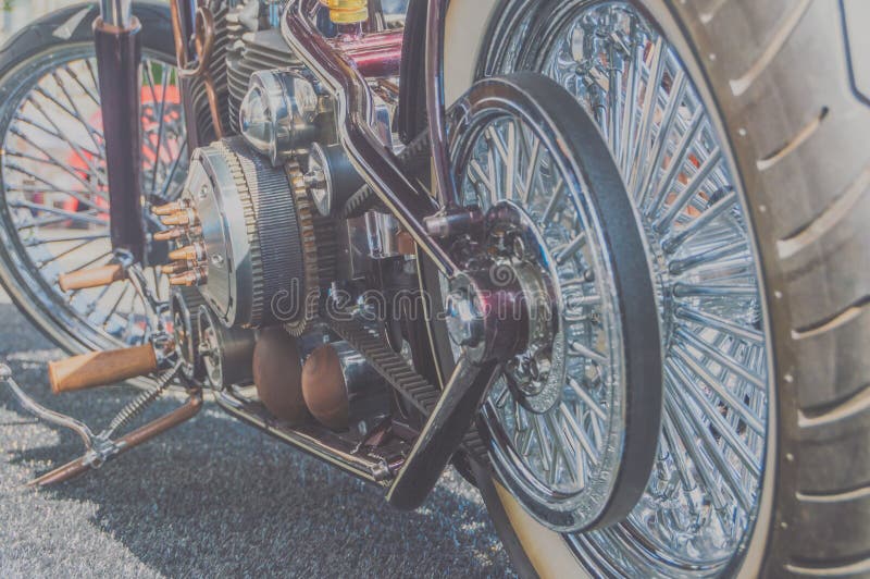 The Rear Wheel and the Engine is a Retro Motorcycle Stock Photo - Image ...