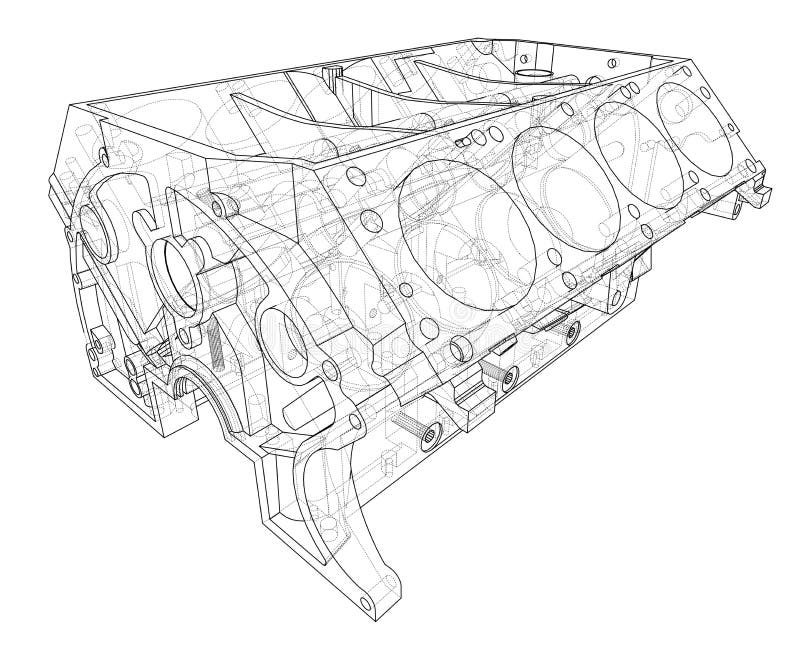 Engine Block Sketch. Vector Rendering of 3d Stock Vector - Illustration ...