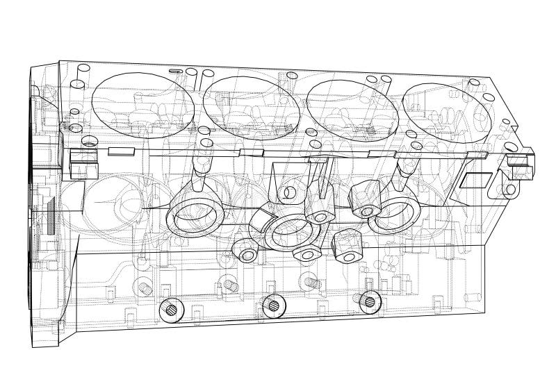 Engine Block Sketch. Vector Rendering of 3d Stock Vector - Illustration ...