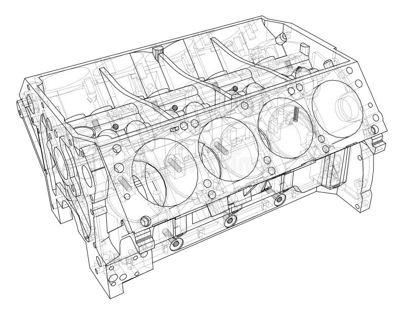 Engine Block Sketch. Vector Rendering of 3d Stock Vector - Illustration ...