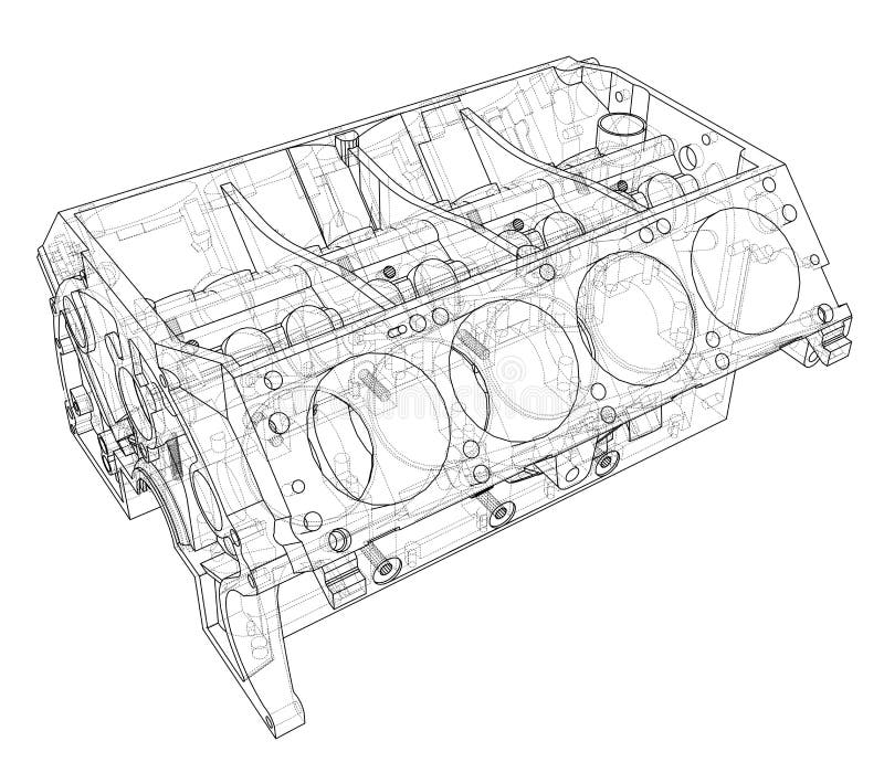 Engine Block Sketch. Vector Rendering of 3d Stock Vector - Illustration ...