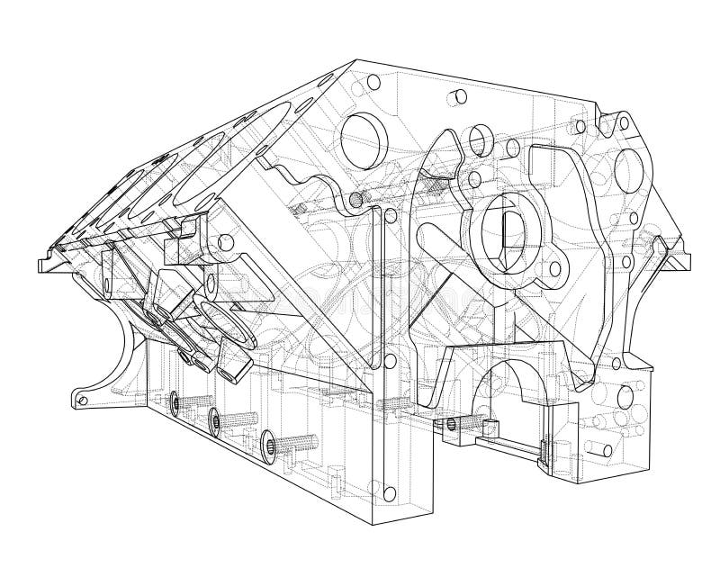 Engine Block Sketch. Vector Rendering of 3d Stock Vector - Illustration ...