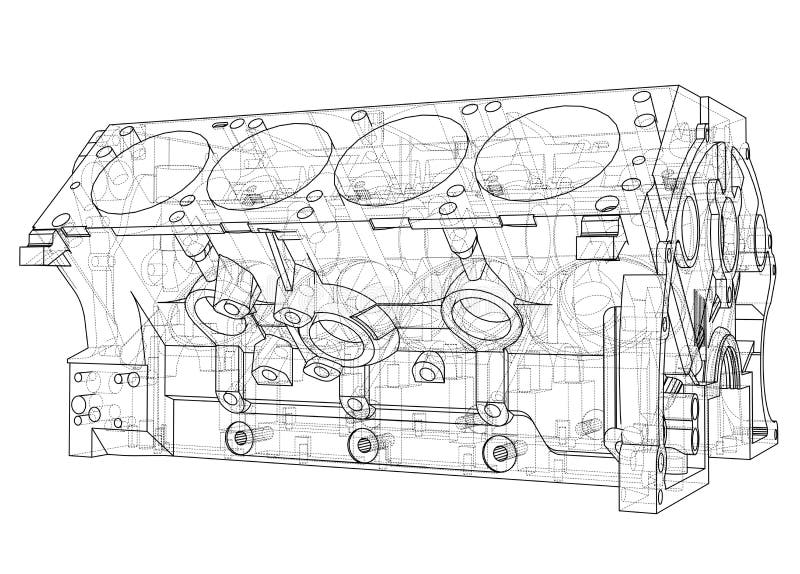 Engine Block Sketch. Vector Rendering of 3d Stock Vector - Illustration ...