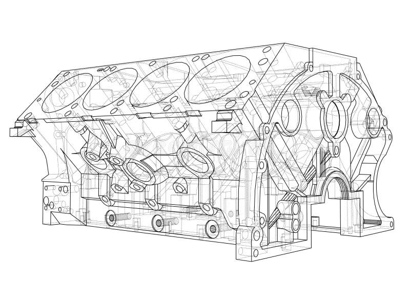 Engine Block Sketch. Vector Rendering of 3d Stock Vector - Illustration ...