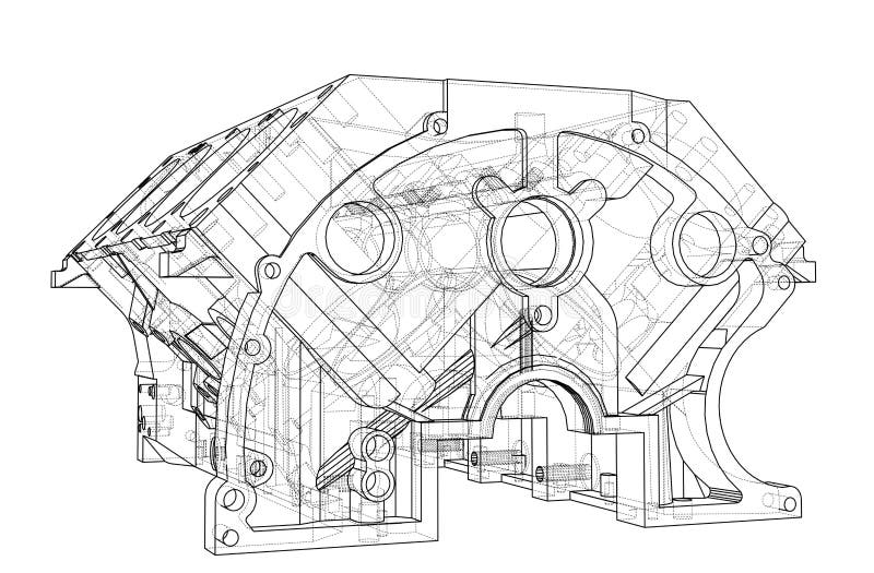 Engine Block Sketch. Vector Rendering of 3d Stock Vector - Illustration ...