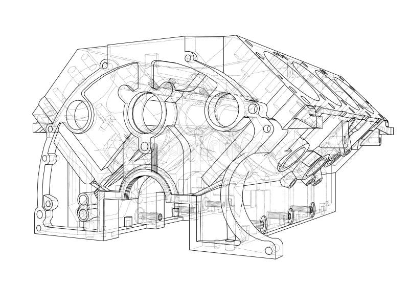 Engine Block Sketch. Vector Rendering of 3d Stock Vector - Illustration ...