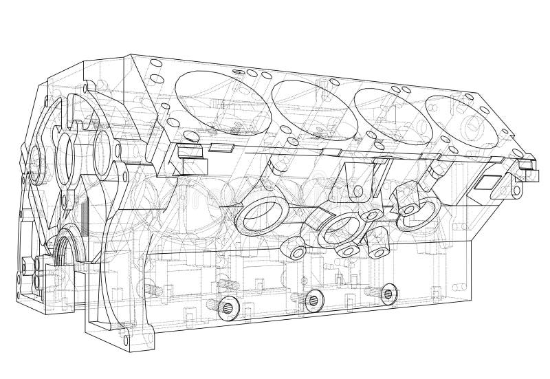Engine Block Sketch. Vector Rendering Of 3d Stock Vector - Illustration ...