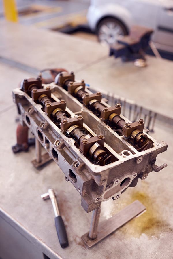 Engine Block on Workbench in Garage Waiting To Be Worked on Stock Image ...