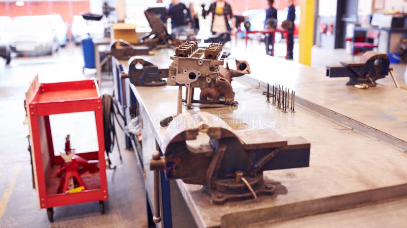 Engine Block on Workbench in Garage Waiting To Be Worked on Stock Image ...