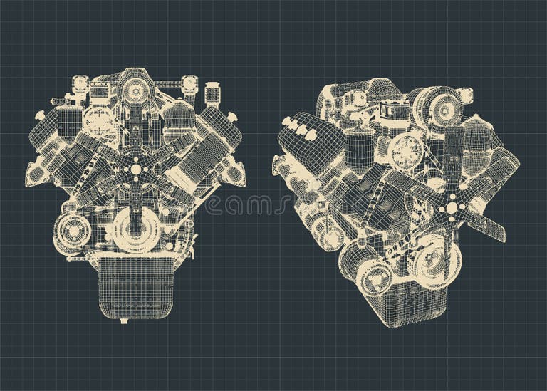 Engine Blueprints Illustration Stock Vector - Illustration of drawing ...