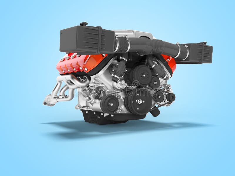 Engine for Car Assembly 3D Render on Blue Background with Shadow Stock ...