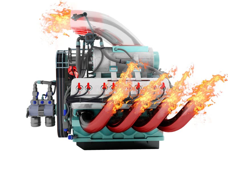 Modern Powerful Internal Combustion Engine with Flame Emissions Side ...