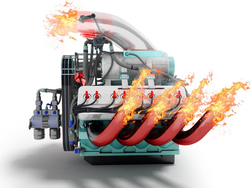 Modern Powerful Internal Combustion Engine with Flame Emissions Stock ...