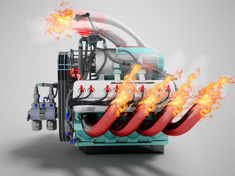 Modern Powerful Internal Combustion Engine with Flame Emissions Stock ...