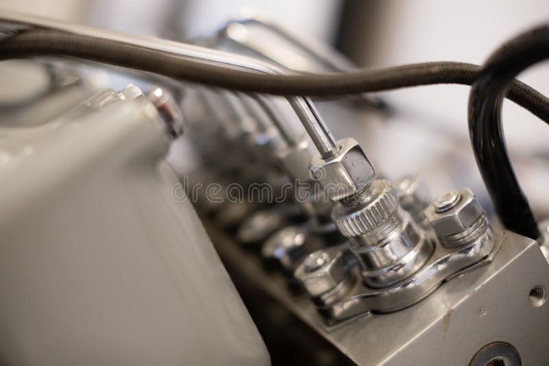 The Engine of the Car. Fuel System and Spark Plugs Stock Image - Image ...