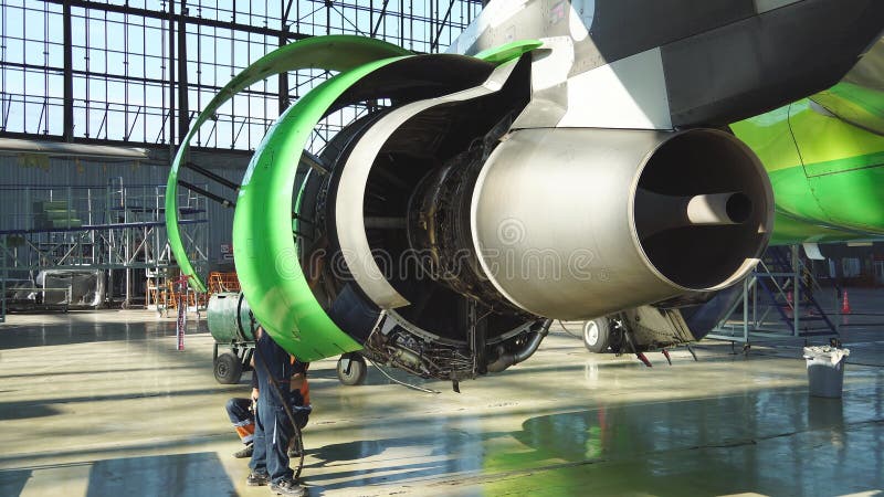 Engine and Chassis of the Passenger Airplane Under Heavy Maintenance ...