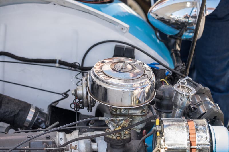 Engine of Citroen 2CV Presented on Oldtimer Car Show, Israel Stock ...