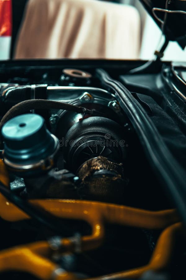 Engine of a Classic Car with the Hood Up, Giving a Clear View of the ...