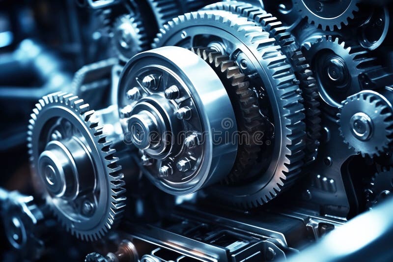 Engine with Cogwheels and Gears Working. Industrial Close-up Stock ...