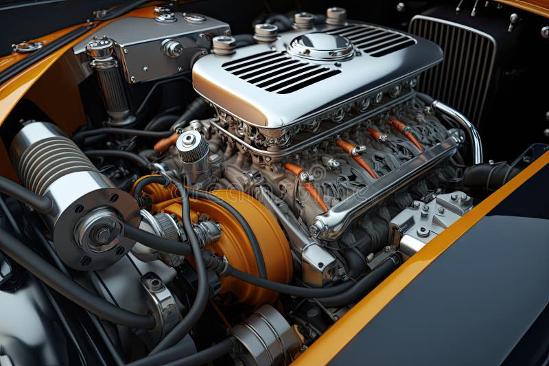 Engine Compartment of Car with Modern Engine and Oil Pumps Stock ...