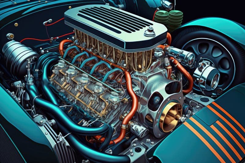 Engine Compartment of Car with Modern Engine and Oil Pumps Stock ...