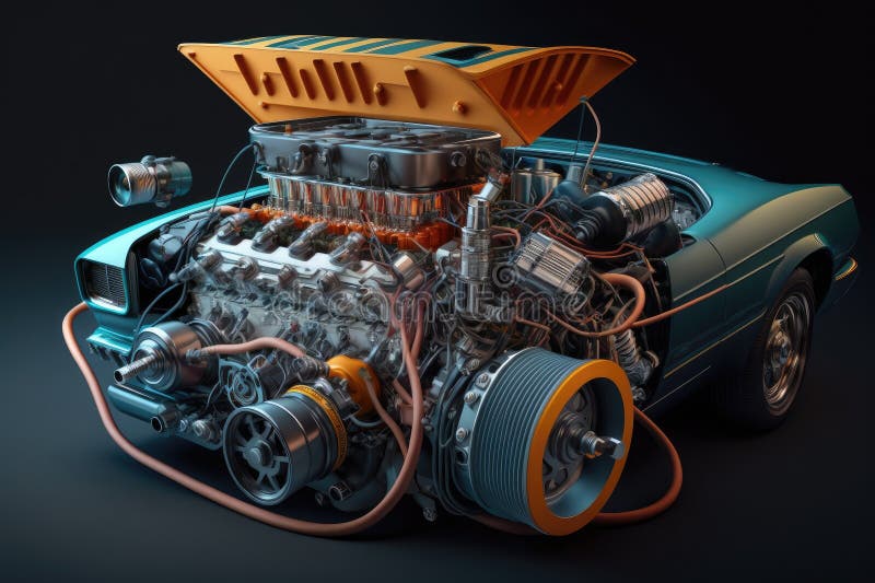 Engine Compartment of Car with Modern Engine and Oil Pumps Stock ...