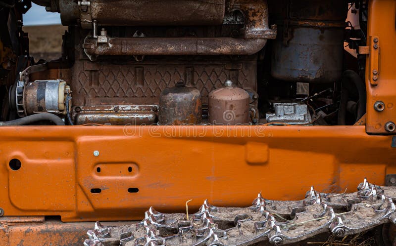 Engine Compartment of the Old Diesel Tractor Stock Photo - Image of ...