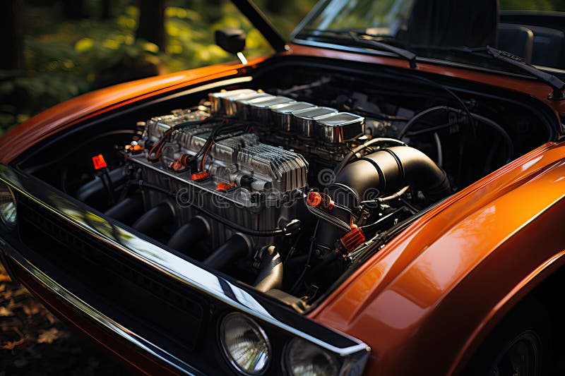 Engine Compartment with Open Hood Close-up Stock Image - Image of ...