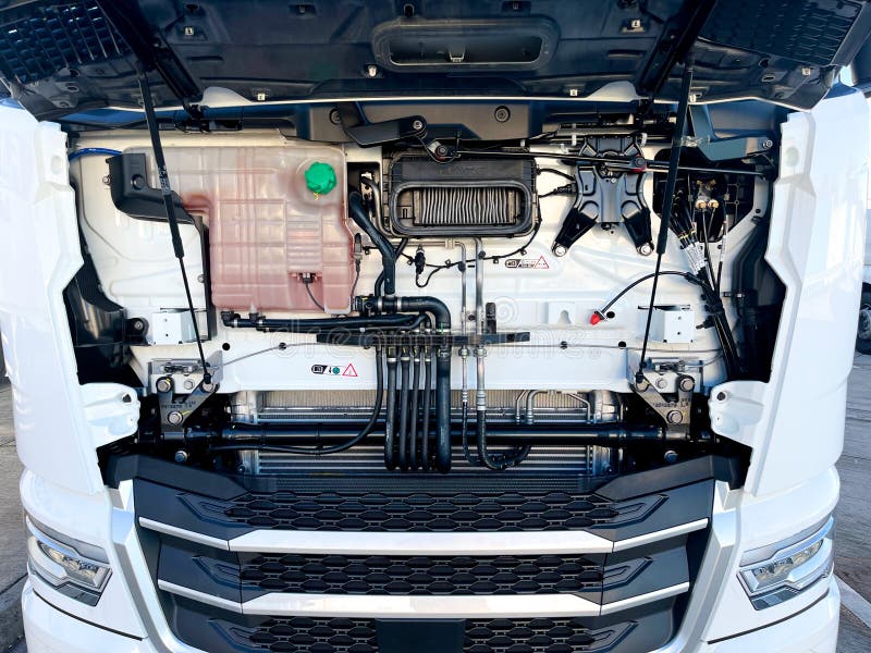 The Engine Compartment of a Truck. Close-up View of the Engine ...