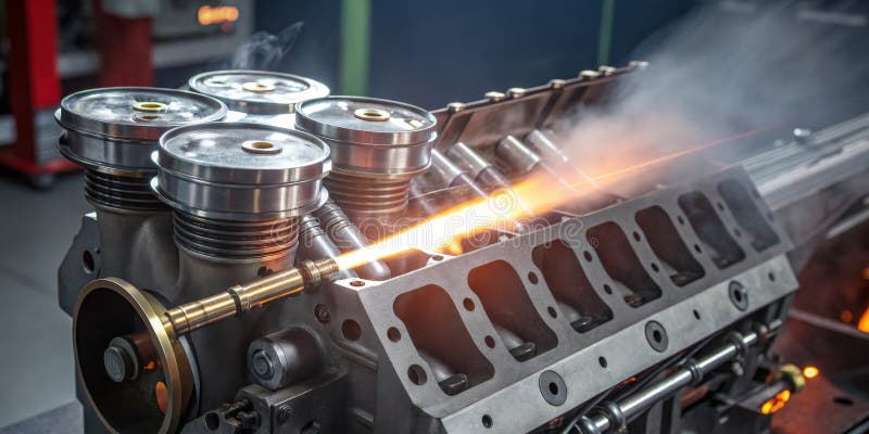 Engine Components Undergoing Testing in a Workshop with Visible Fuel ...