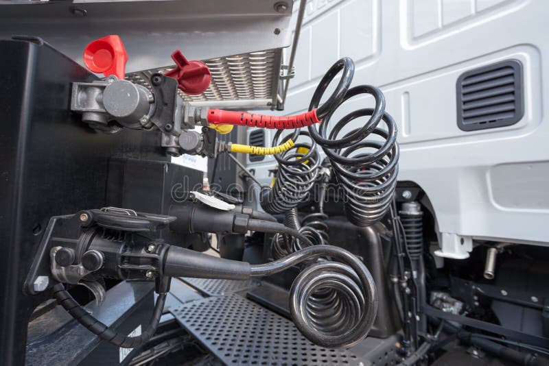Engine and Compressed Air Hoses of a Truck. Stock Image - Image of ...