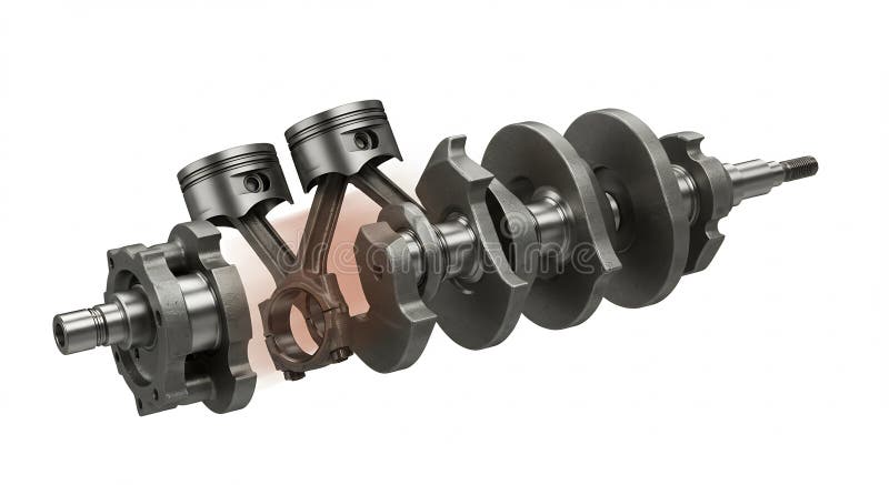 Engine Crankshaft and Pistons Assembly on White Background Stock ...
