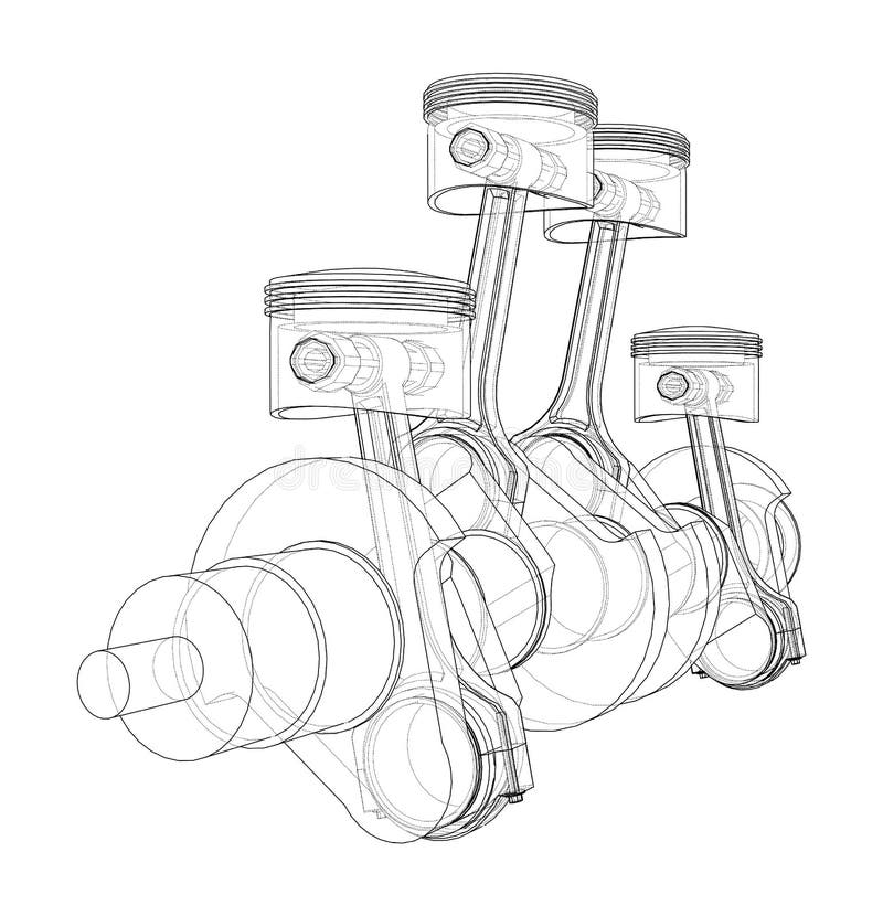 Engine Crankshaft with Pistons Outline Stock Illustration ...