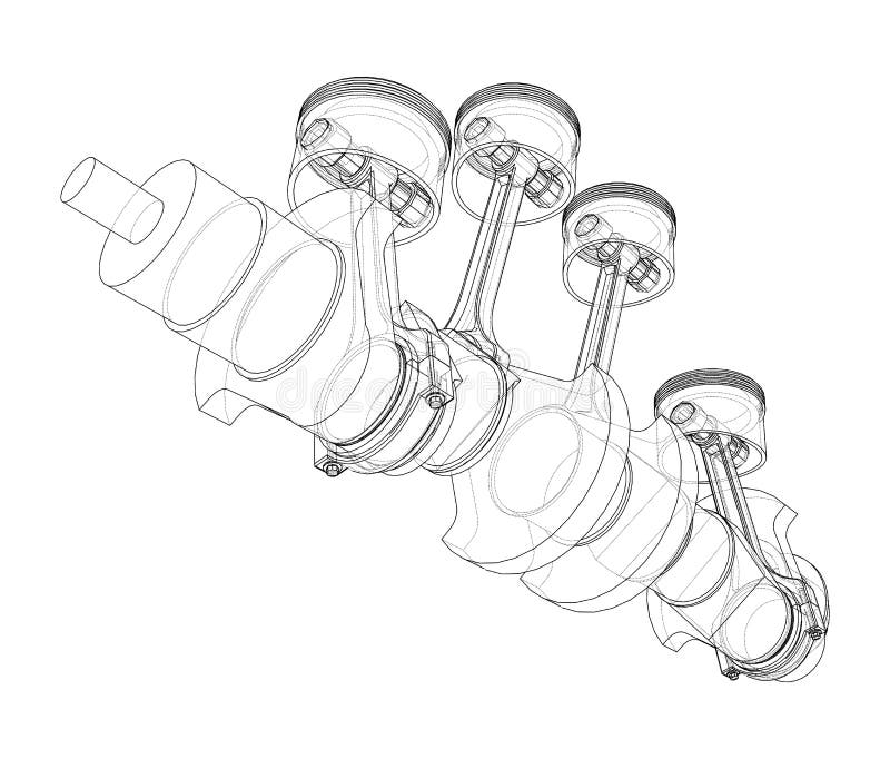 Engine Crankshaft with Pistons Outline. Vector Stock Vector ...